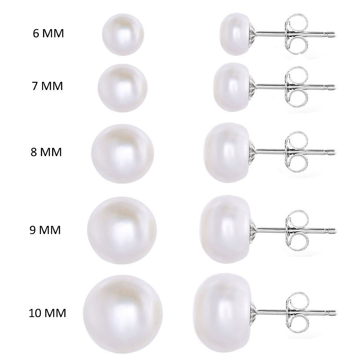 MABELLA 925 Sterling Silver AAA Genuine Freshwater Cultured Pearl White Button Stud Earrings Jewelry Gifts for Women 8mm