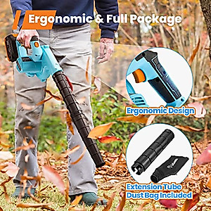 Cordless Leaf Blower and Vacuum Cleaner, GoGonova 20V 3.0AH Rotary Handle Electric Blower, 3 Variable Speed 140CFM Lightweight Blowers for Leaf Blowing, Dust Cleaning(Battery & Charger Included)