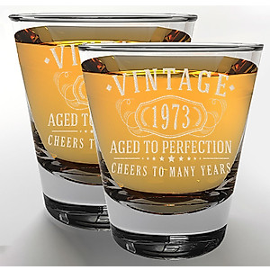 Vintage 1973 Etched 2pk 1.75oz Shot Glasses - 51st Birthday Gifts for Women Men - Cheers to 51 years old - 51st decorations for her him - Best Engraved Whiskey Bourbon Gift ideas - Mom Dad 2.0