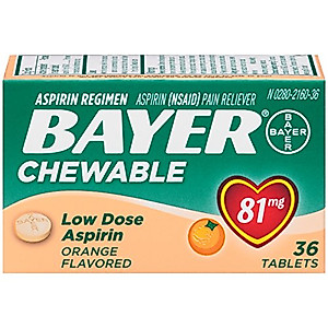 Aspirin Regimen Bayer, 81mg Chewable Tablets, Pain Reliever, Orange, 36 Count