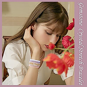 JEWPARK 20Pcs Gemstone 6mm Round Beads Bracelet Set Healing Crystal Stone Stretch Bracelets for Men Women Round Beaded Elastic Bracelets