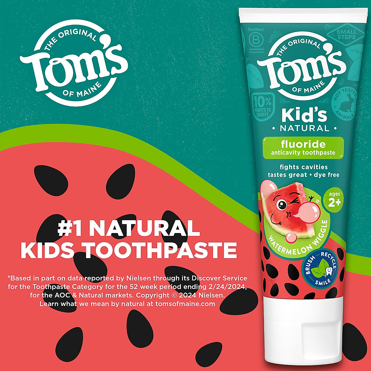 Tom's of Maine Natural Children's Fluoride Toothpaste, Watermelon, 5.1 oz