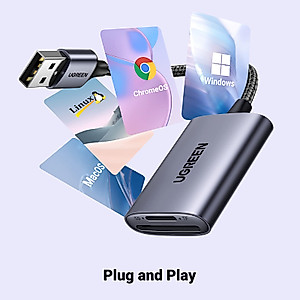 UGREEN USB SD Card Reader, USB 3.0 to Micro SD Card Reader Adapter, Aluminum Multi 2-in-1 Memory Card Readers for Camera SD MicroSD TF SDHC SDXC UHS-I Mac OS Windows Linux Computer PC Laptop