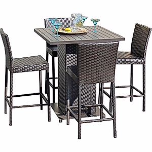 TK Classics NAPA-Pub-WITHBACK-4 5 Piece Napa Pub Table Set with Barstools Outdoor Wicker Patio Furniture