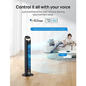 Dreo 40'' WiFi Tower Fan, 26ft/s High-Speed Cooling, Quiet Floor Fan with Remote & Smart Tower Fans for Home, 90° Oscillating Fans for Indoors, 26ft/s Velocity Quiet Floor Fan