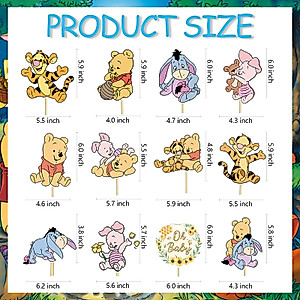 24 PCS Classic The Pooh Centerpieces Winnie Table Toppers On Sticks Cutouts for Winnie Baby Shower decorations Winnie Table Decorations Winnie Birthday Party Supplies