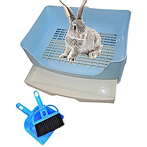 PINVNBY Large Rabbit Litter Box Bigger Pet Litter Pan Trainer with Drawer Corner Toilet Box for Adult Guinea Pigs Chinchilla Ferret Hedgehog Small Animals(Blue)