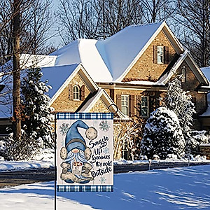 Covido Home Decorative Snuggle Up Gnomies It's Cold Outside Winter Garden Flag, Blue Gnome Yard Outside Decorations, Snowflakes Farmhouse Outdoor Small Decor Double Sided 12x18