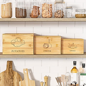 DALSHABET Potato and Onion Storage Bins, Premium Pantry Organizers and Storage, Bamboo Vegetable Garlic Keeper Solutions for an Organized Kitchen Beige