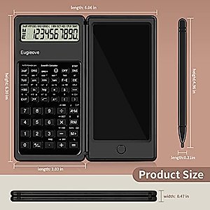 Pocket Basic Science Calculator for Students - Foldable Math Classroom Functional Calculator with LCD Display Erasable Writing Tablet and Ruler Set for Office Home Business Whether Back to School Gift