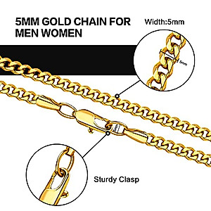 Evegfts Gold Chain for Men, 5MM Mens Chain Cuban Link Chain Necklace for Men Women Boy Girls Super Sturdy Shiny 20 Inch