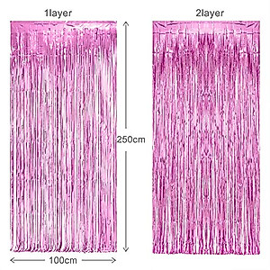 Foil Fringe Curtain Christmas Party Decorations - Pink Metallic Tinsel Photo Booth Backdrop Party Steamers Curtains for Birthdays Valentines Engagement Bachelorette Celebration