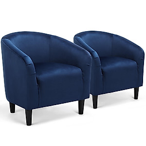 Yaheetech Velvet Accent Chair Set of 2, Barrel Chair for Living Room, Modern Club Chair with Soft Padded Seat and Sturdy Legs for Bedroom Waiting Room Office Reception Room, Navy Blue