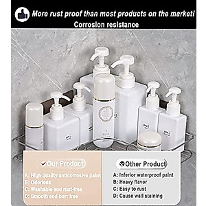 Homeve Corner Shower Caddy, 3 Tier Organizer Shelf with Adhesive Hooks and Soap Dish, No Drilling, RustProof, Heart shape Basket Shelves for Bathroom and Kitchen Corner Storage Accessories (Silver)