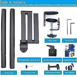 Heavy Desktop Overhead Camera Mount Rig Stand, Top Down DSLR Photography Holder with Flexible Arm and 360° Ball Head, Adjustable Height and Length for Ring Light/Video Camera/Webcam/Panel Light
