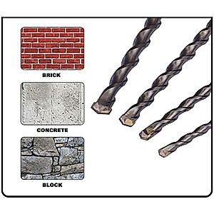 Utoolmart Masonry Drill Bit 12mm x 150mm Carbide Tipped Rotary Hammer Bit Square Shank for Impact Drill 1Pcs