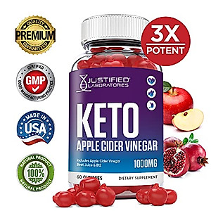 Justified Laboratories (3 Pack) Keto Apple Cider Vinegar Gummies 1000MG ACV Made from The Mother with Pomegranate Juice Beet Root B12 180 Gummys