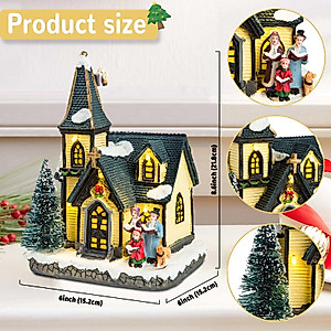 innodept12 Christmas Church Light House Snow Village with Figurines Choirs