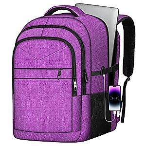 Yamdeg Extra Large Travel Backpack, Large Carry On Backpack, 17.3 Inch Laptop Backpack For Computer Business Travel With USB Port, TSA Airline Approved Waterproof Travel Daypack For Women, Purple
