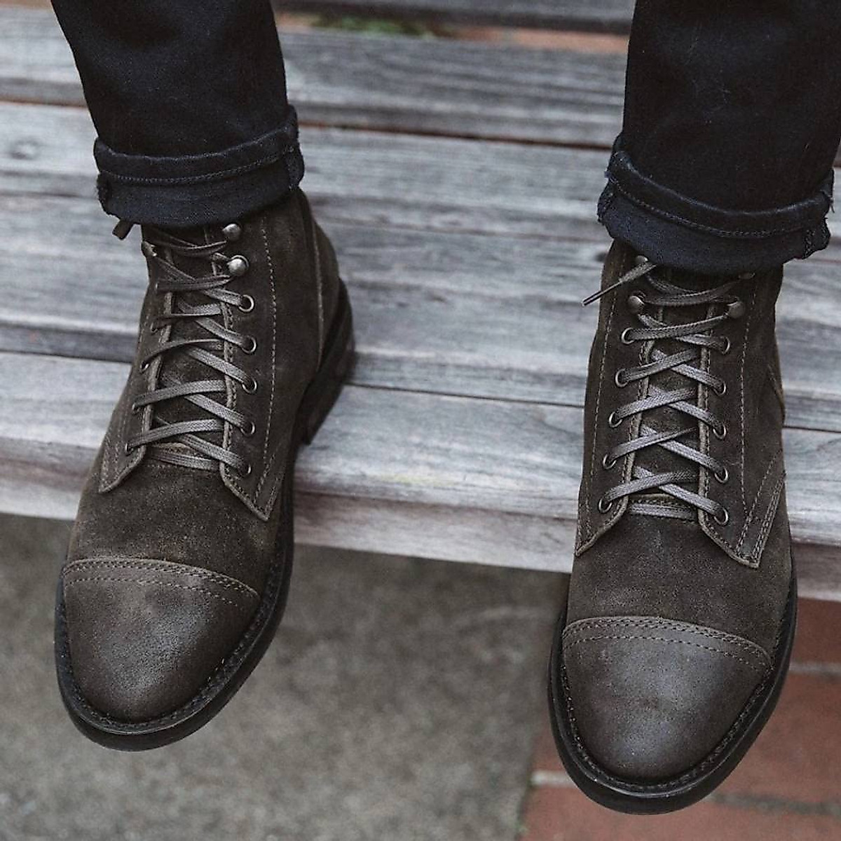 Thursday Boot Company Men’s Captain Cap Toe Leather Boots, Dark Olive Suede, 10.5