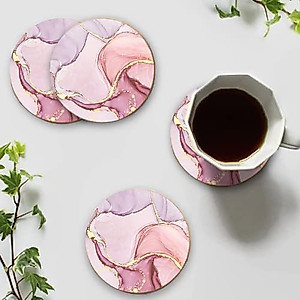 kasader Coasters for Drinks 4 Pcs Cork Coasters Absorbent Heat Resistant Coaster Premium Home Decor Housewarming Gifts - Pink Marble Pattern, 3.93in