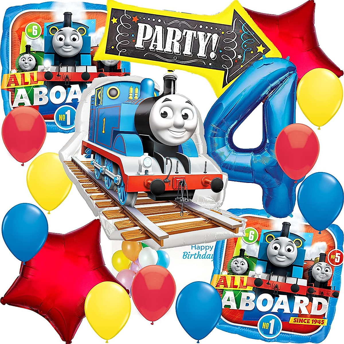 amscan Foil Balloons, for Thomas the Train Party Collection, Party Accessory, Multicolor, 4th Birthday