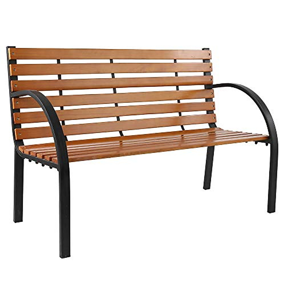 YYAO Garden Bench Love Seat Outdoor Patio Bench Metal Bench Park Bench with Backrest & Armrests,Hardwood Patio Furniture Bench for Porch Work Entryway Yard Lawn,Brown