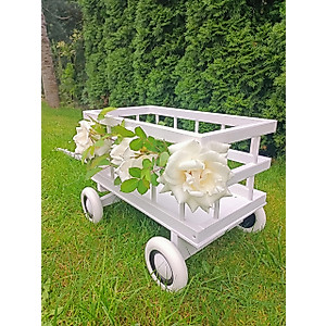 Premium Wooden Wagon JULEK - Safe and Beautiful | Ideal for Weddings and Flower Girls | Color: White Fluff | Wheels: Rubber