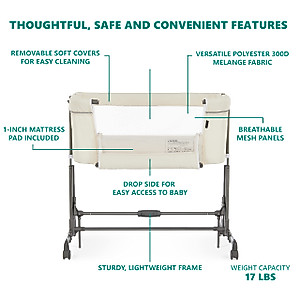 Dream On Me Zimal Bassinet and Bedside Sleeper in Ivory, Lightweight and Portable Baby Bassinet, Breathable Mesh Panels, Easy to Fold and Carry Travel Bassinet, JPMA Certified