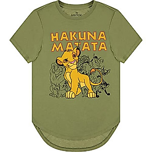 Disney Ladies Lion King Fashion Shirt - Ladies Classic Hakuna Matata Clothing Lion King Simba Mufasa Timon and Pumba Curved Hem Tee (Olive, Small)