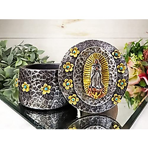 Ebros Gift Our Holy Lady Of Guadalupe Decorative Round Jewelry Rosary Box 3.25" Long Catholic Religious Inspirational Blessed Virgin Mary Mother Of Jesus Keepsake Trinket Keys Organizer Box Figurine