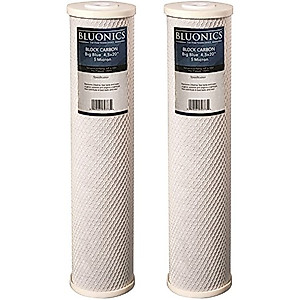 BLUONICS Carbon Block Replacement Water Filters 2 pcs (5 Micron) 4.5" x 20" Cartridges for Chlorine, Herbicides, Insecticides, Bad Taste and Odor