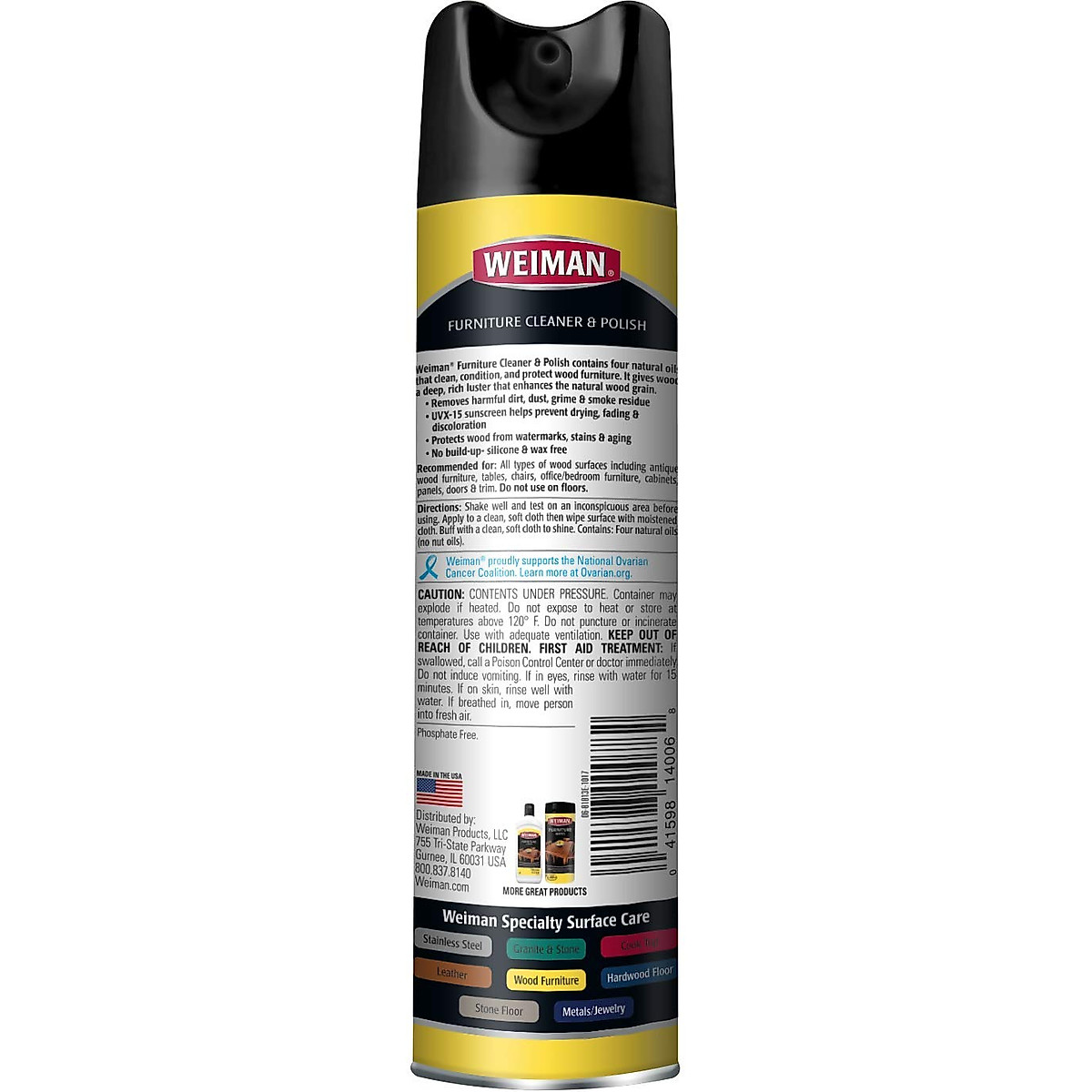 Weiman Wood & Furniture Cleaner & Polish - 12 Ounce - Aerosol Protect Clean Polish Wax Your Wood Tables Chairs Cabinets