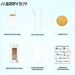 MerryJoy 8 PACK Sublimation Glass Blanks With Bamboo Lid,16 OZ Frosted Glass Cups With Lids And Straws,Sublimation Glass Can,Sublimation Glass Blanks For Iced Coffee,Juice,Soda,Drinks,Beer