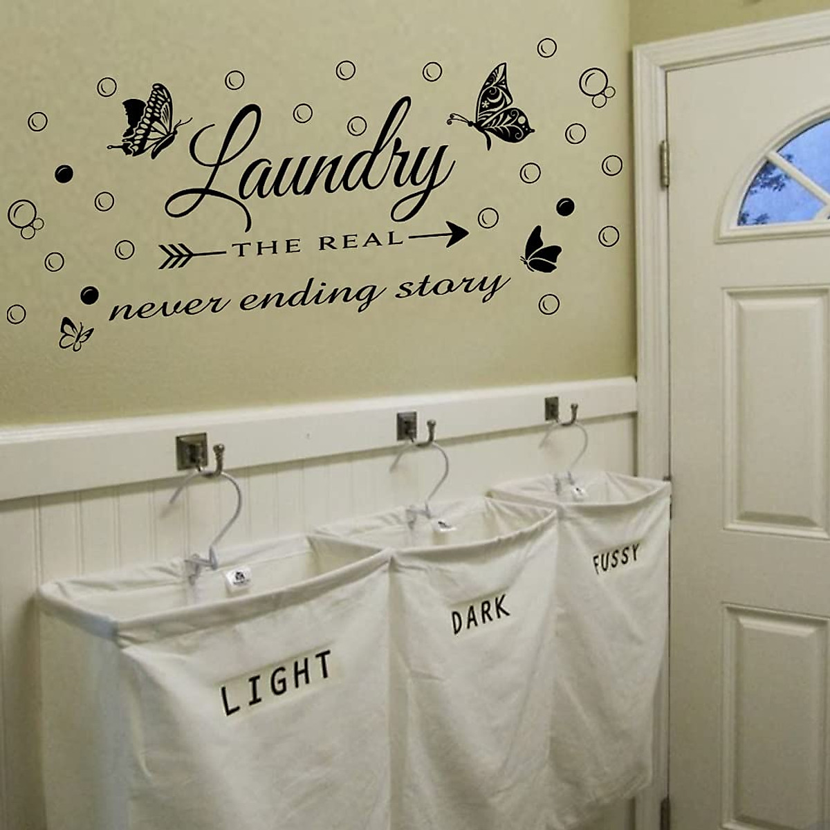 2 Sheets Wall Stickers Laundry Room Vinyl Wall Decal Wash Dry Vinyl Laundry Stickers Laundry The Real Never Ending Story Wall Decal Washer Stickers Quote Wall Art Stickers for Home Apartment Washing Machine laundry Room Decor Wall Decorations Laundry Room