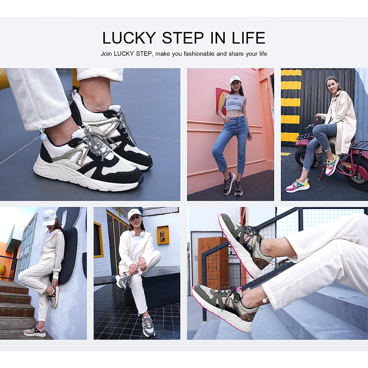 LUCKY STEP Women‘s Fashion Cusual Sneakers Platform Classic Leopard Walking Tennis Travel Shoes Chunky Colorful Lifestyle Sneakers(Fuchsia/Green,8.5B(M) US)