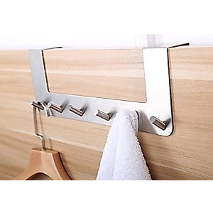 eoocvt Stainless Steel Over The Door Hook Organizer Rack - Space Saving Hanger, 6 Hooks, Brushed Nickel