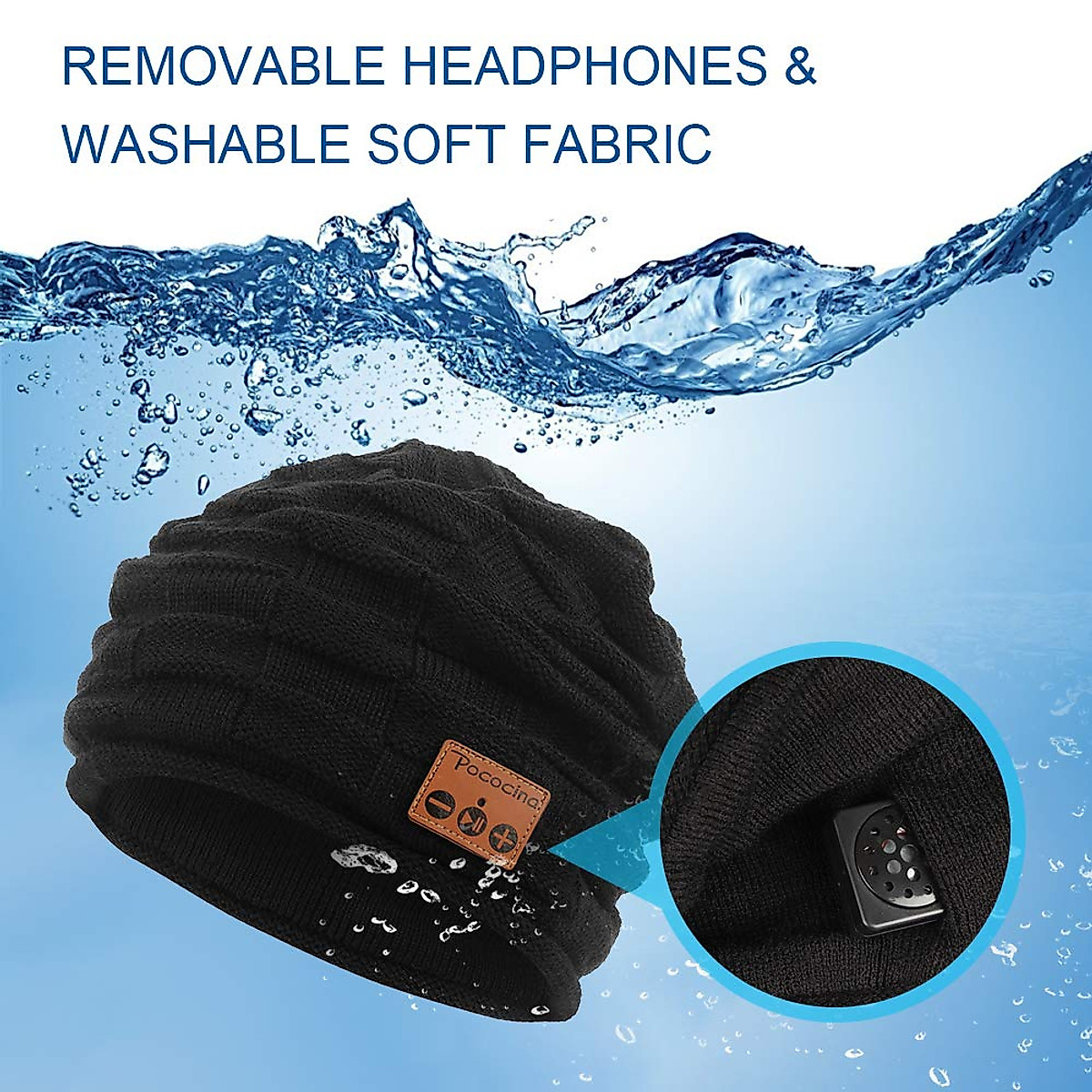 Wireless Beanie for Men, Smart Music Knit Winter Hat with Speaker Mic for Fitness Outdoor Sports, Black