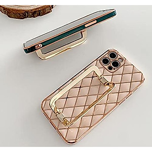 for iPhone 12 Pro Max Cute Case for Women,Luxury Glitter Sparkle Plating TPU Rugged Shockproof Bumper,Bling Soft Rubber Metal Buckle Kickstand Hand Holder Girly Phone Case for iPhone 12 Promax Pink