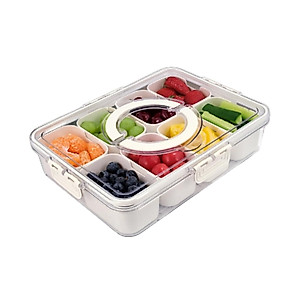 Snack Box Container, Dishwasher Safe Fruit Storage Containers, Divided Serving Tray with Lid for Veggie, Candy and Nuts Organizer, Snackle Charcuterie Boxes for Kids, Adults Travel, Party and Picnic