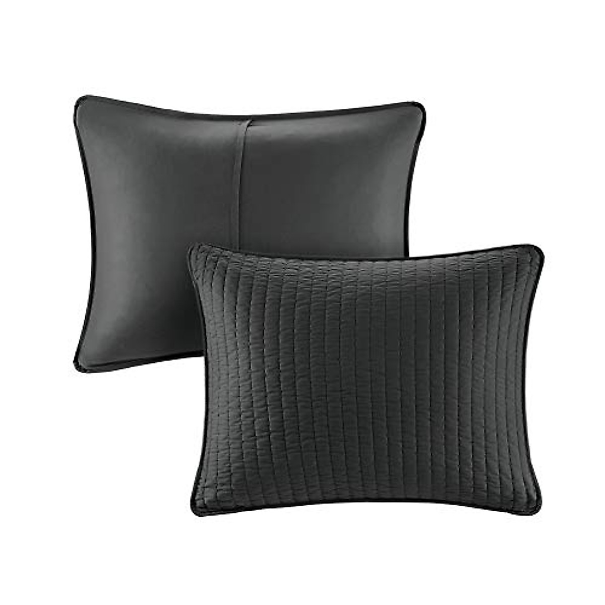 Madison Park Keaton Quilt Set-Casual Channel Stitching Design All Season, Lightweight Coverlet Bedspread Bedding, Shams, Full/Queen(90"x90"), Stripe Black