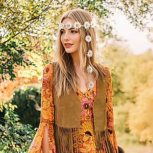 DOCILA Floral Headbands For Women White Daisy Flower Hairbands Boho 60s 70s Hippie Accessories Fairy Crown Party Costume Outfits Headdress