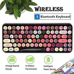 FELICON Multi-Device Wireless Bluetooth Keyboard,Mini 84-Key Retro Round Keycaps Wireless Bluetooth Keyboard, Ergonomic Design Compatible with PC, Computer, Laptop