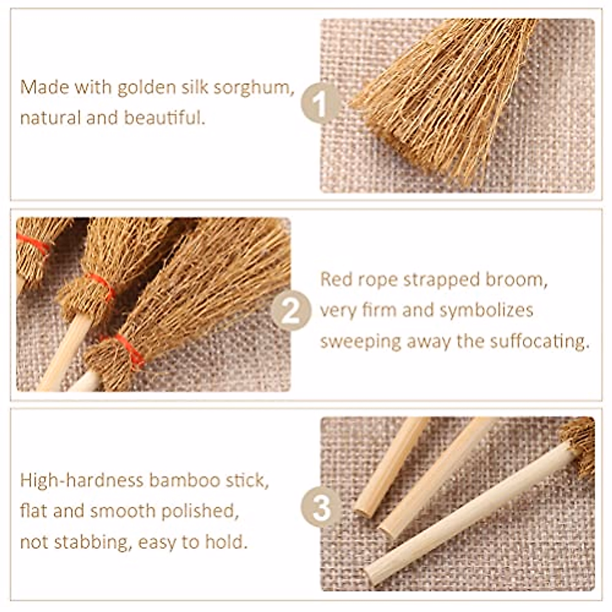 COHEALI Mini Broomsticks Cinnamon Broomstick 24pcs Practical Small Broom Natural Palm Mini Broom Decorations with Red Rope Household Broom Decoration Miniatures for Crafts Mini Witches Broomsticks