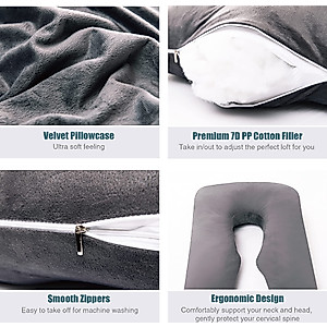 OYOWUOT 55" U Shape Pregnancy Pillow with Breathable Soft Velvet Cover, Full Body Maternity Pillow for Pregnant Women Sleeping for Back Belly Hips Legs Support (Gray)