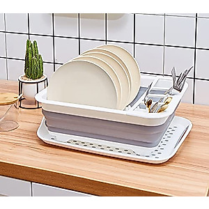 Dish drying rack Collapsible Dish Rack and Drainboard Set Foldable Portable Dish Drainer Dinnerware Organizer Rack Folding Tableware Storage Rack Cutlery Rack for Kitchen Counter RV Camper Accessories