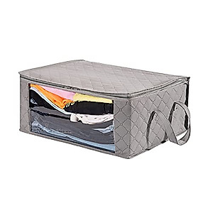 AzxecVcer 3 Pack Storage Bags,Foldable Storage Bag Organizers, Large Clear Window & Carry Handles,Under Bed Organizer Bag for Closets, Bedrooms for Comforters,Blankets,Clothes,Quilts and Towels, Gray)