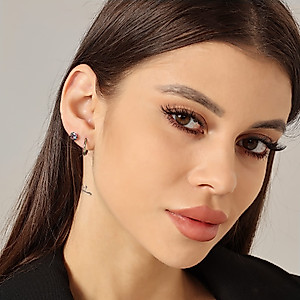 Titanium Screw Back Stainless Steel Stud and Hoop Earrings for Women Men (Black Set-Rainbow CZ)
