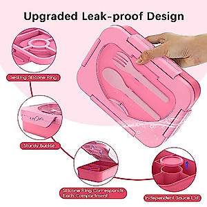 Lunch Box Kids, Bento Box, 1350ML Bento Lunch Box for Kids, Lunch Containers with 5 Compartments Utensils Food Picks Cake Cups, Leak-proof Bento Box Adult Lunch Box for Boys Girls Toddler, Pink