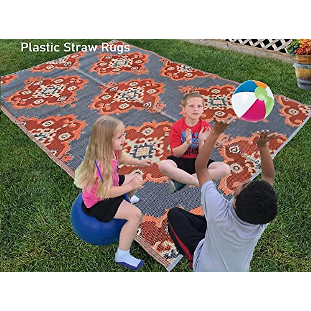 BalajeesUSA Premium Outdoor Plastic Patio Rugs – 6x9, Orange, Yellow, Grey, Durable and Affordable, Multipurpose, Woven Plastic Straw, All-Weather and Waterproof Rug, Reversible Camper Rug, Recycled